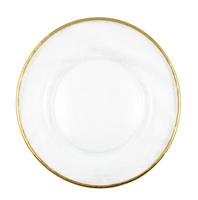 Gold Rim Clear Glass Charger Plate | Jazzed Up Events